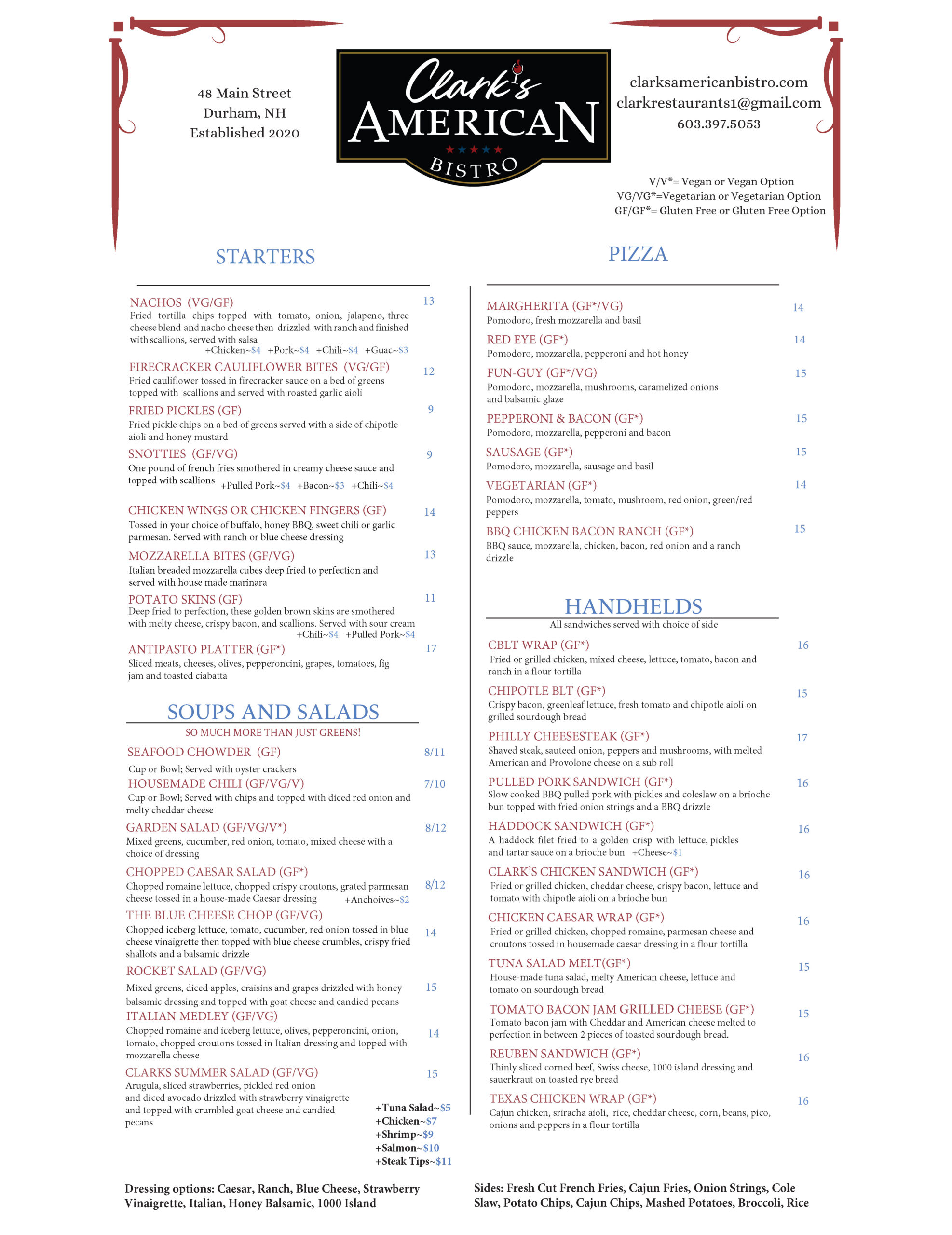 Menus – Clarks American Bistro