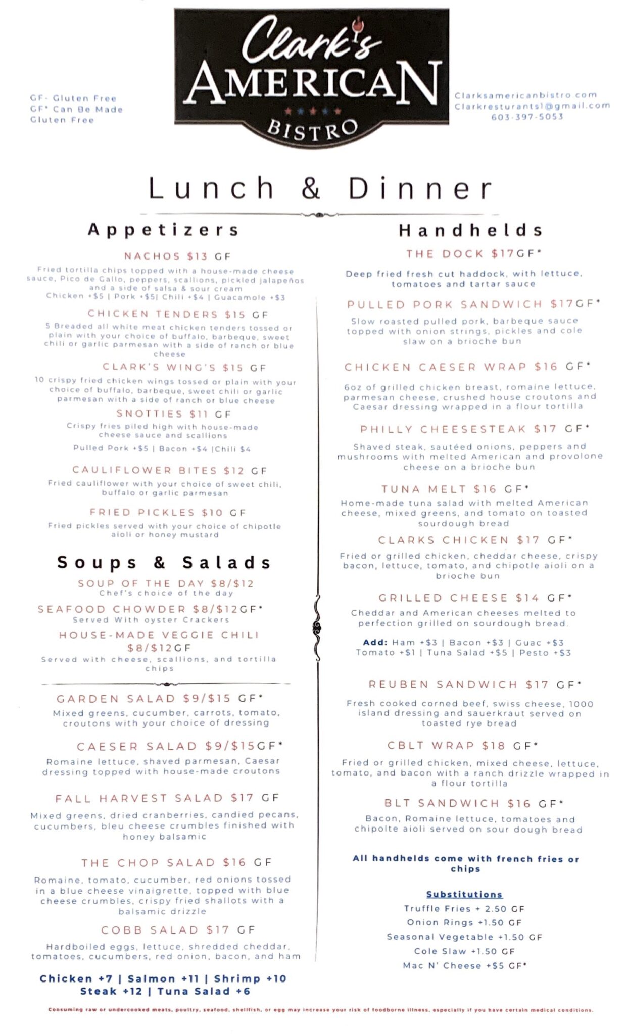 Menus – Clarks American Bistro