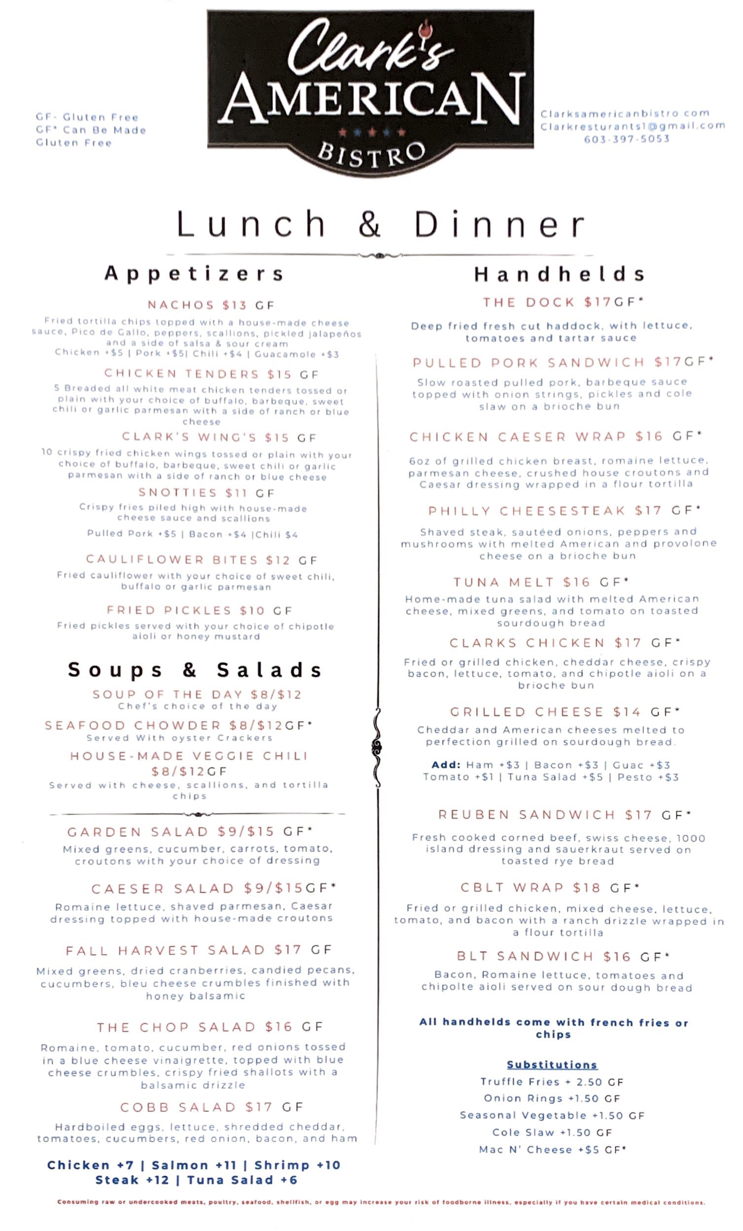Menus – Clarks American Bistro