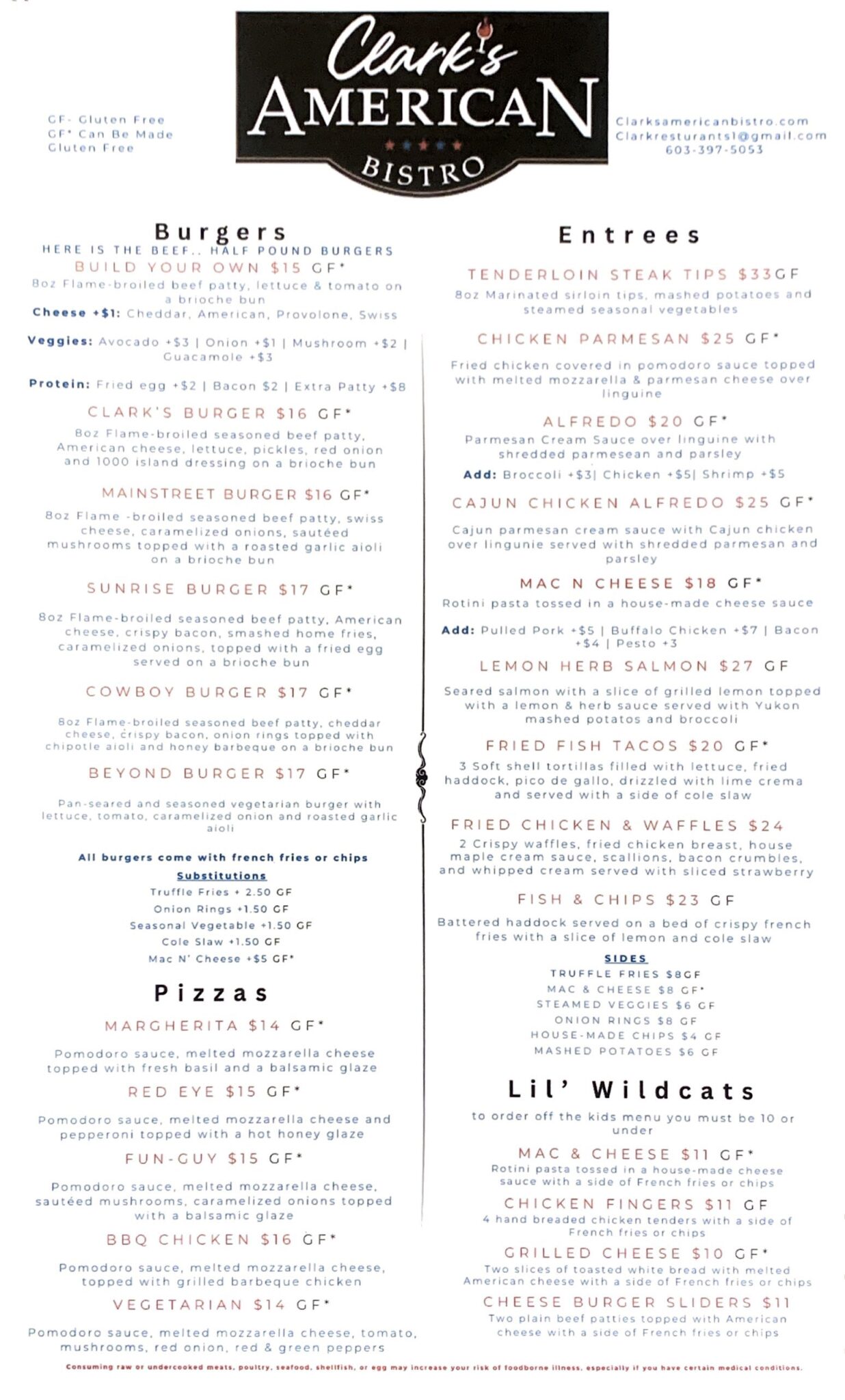Menus – Clarks American Bistro