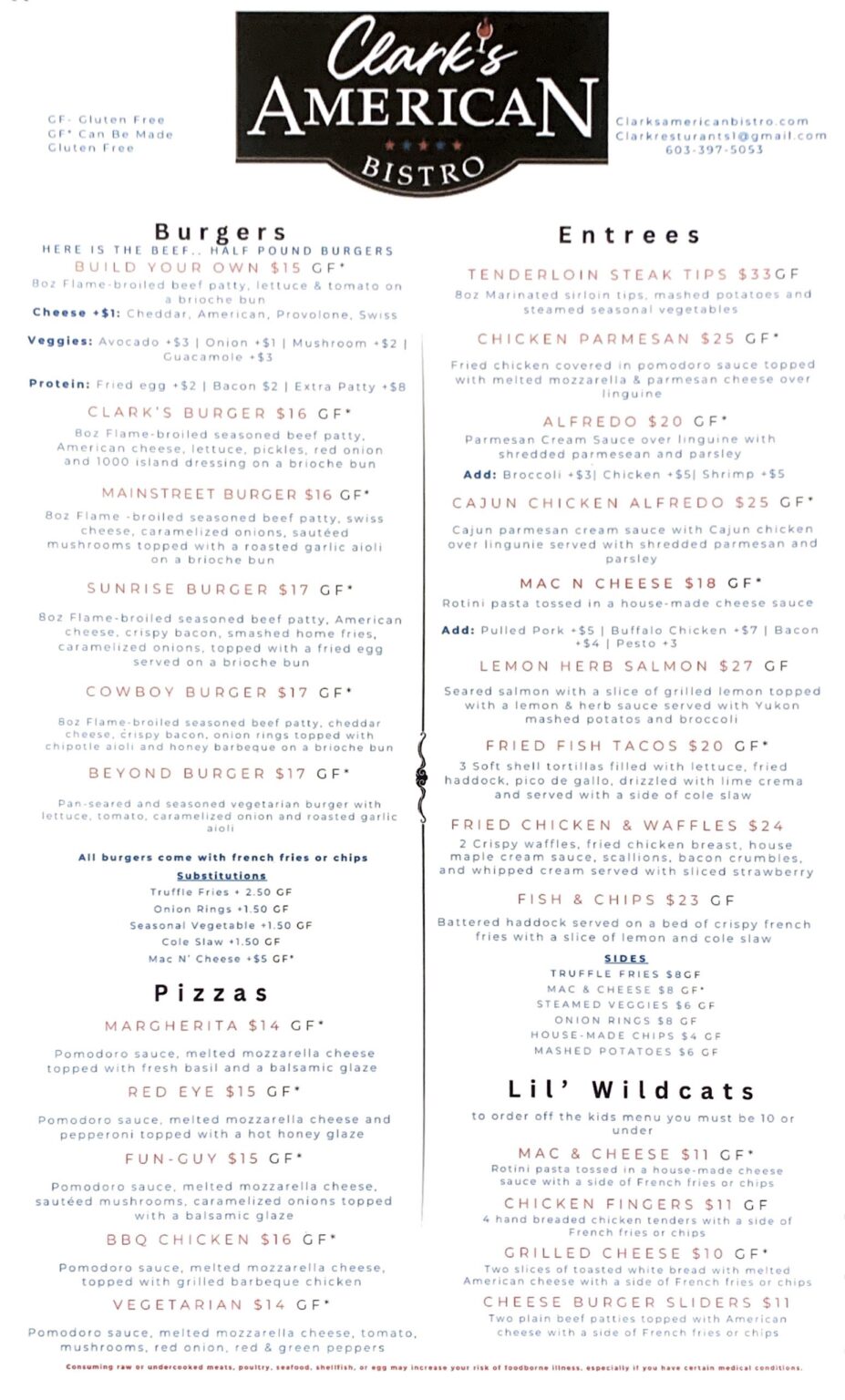 Menus – Clarks American Bistro