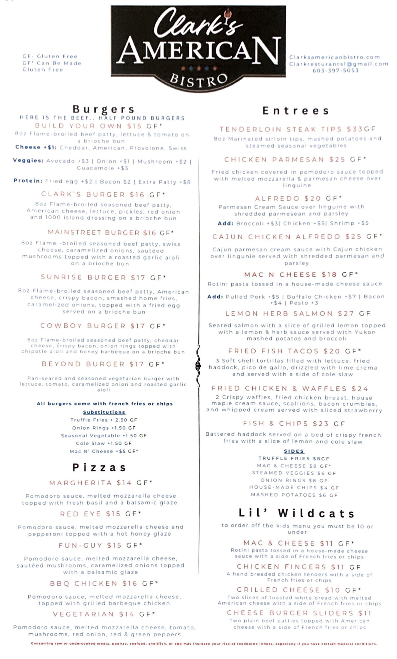 Menus – Clarks American Bistro