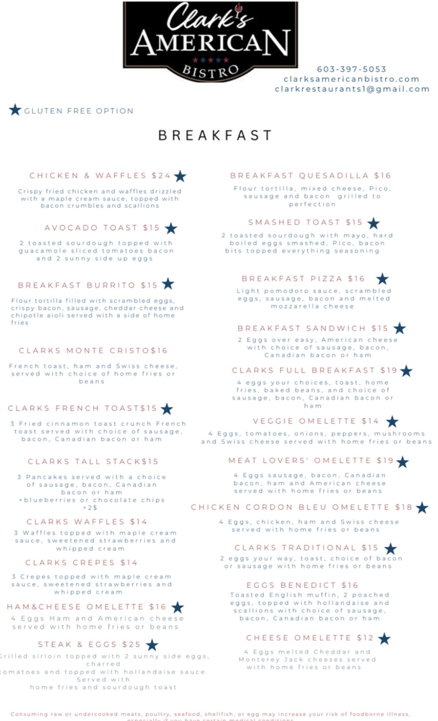 Menus – Clarks American Bistro