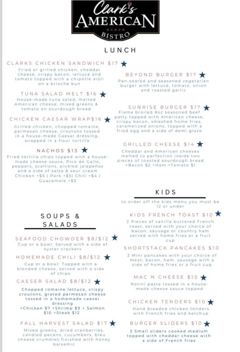 Menus – Clarks American Bistro