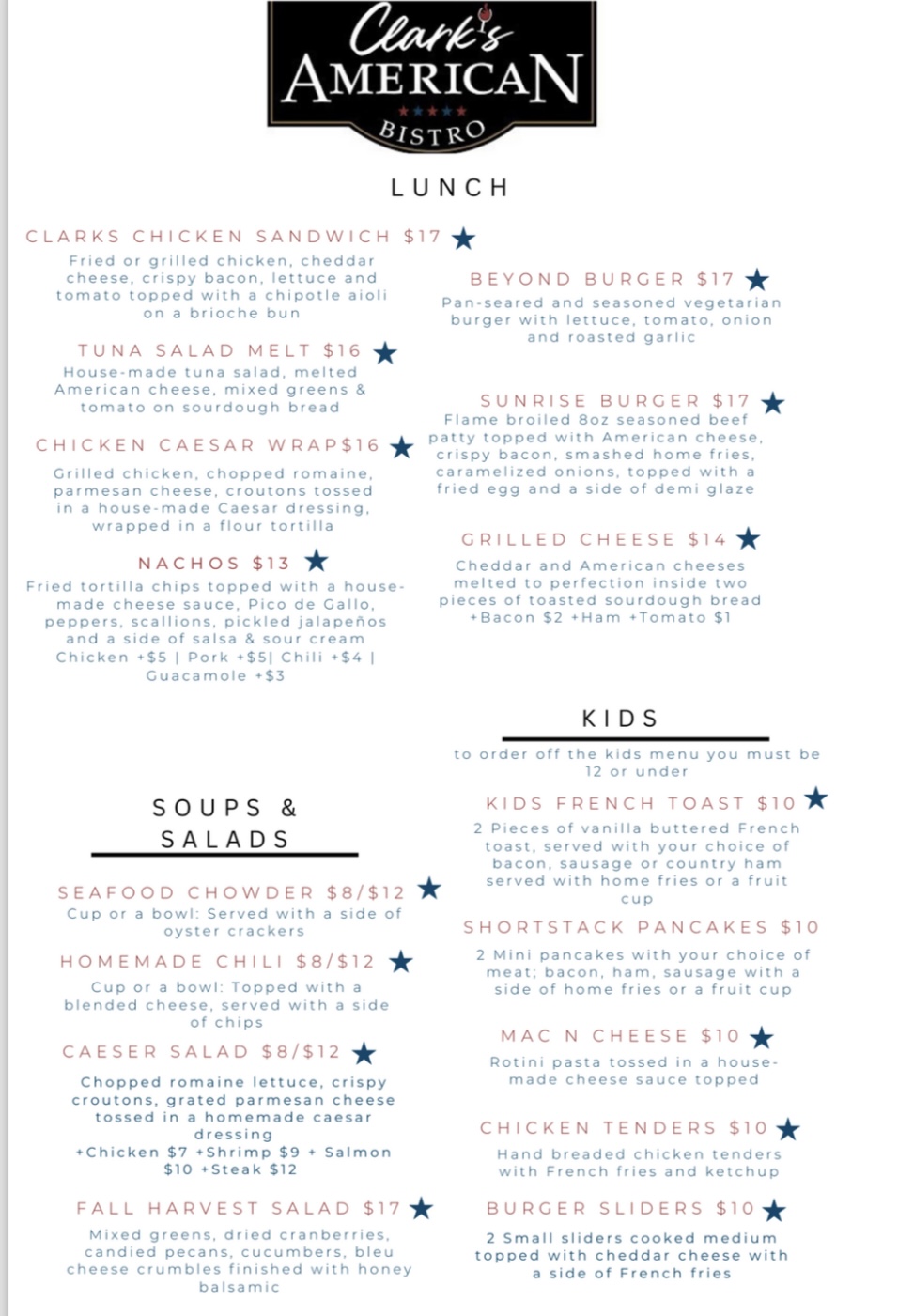 Menus – Clarks American Bistro
