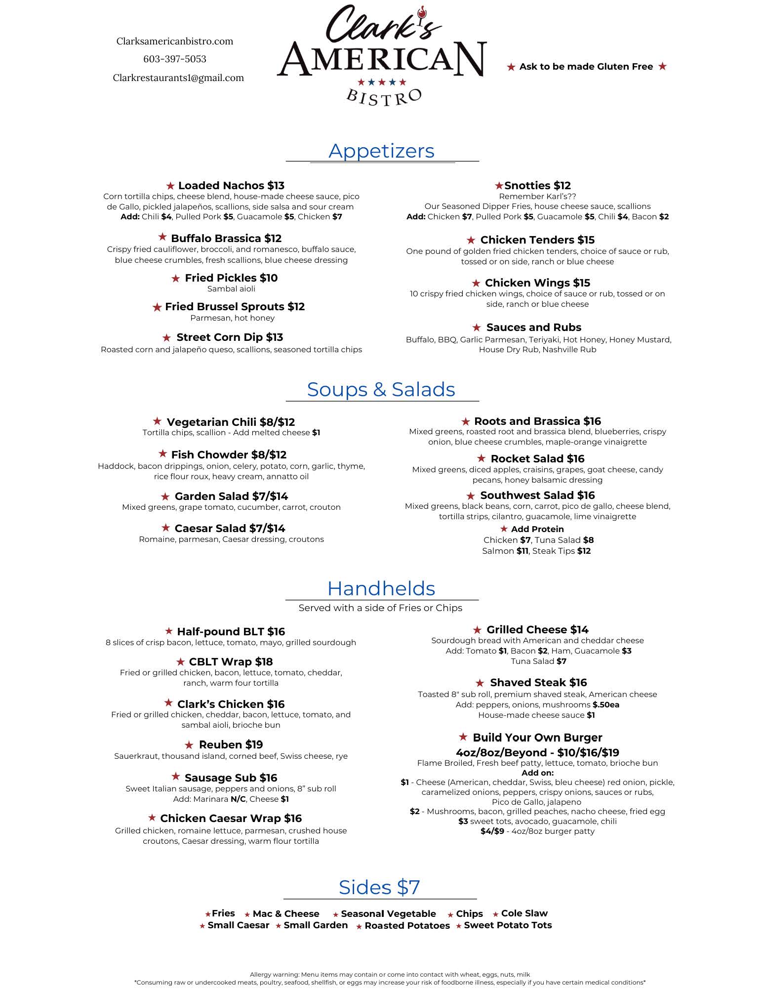 Menus – Clarks American Bistro